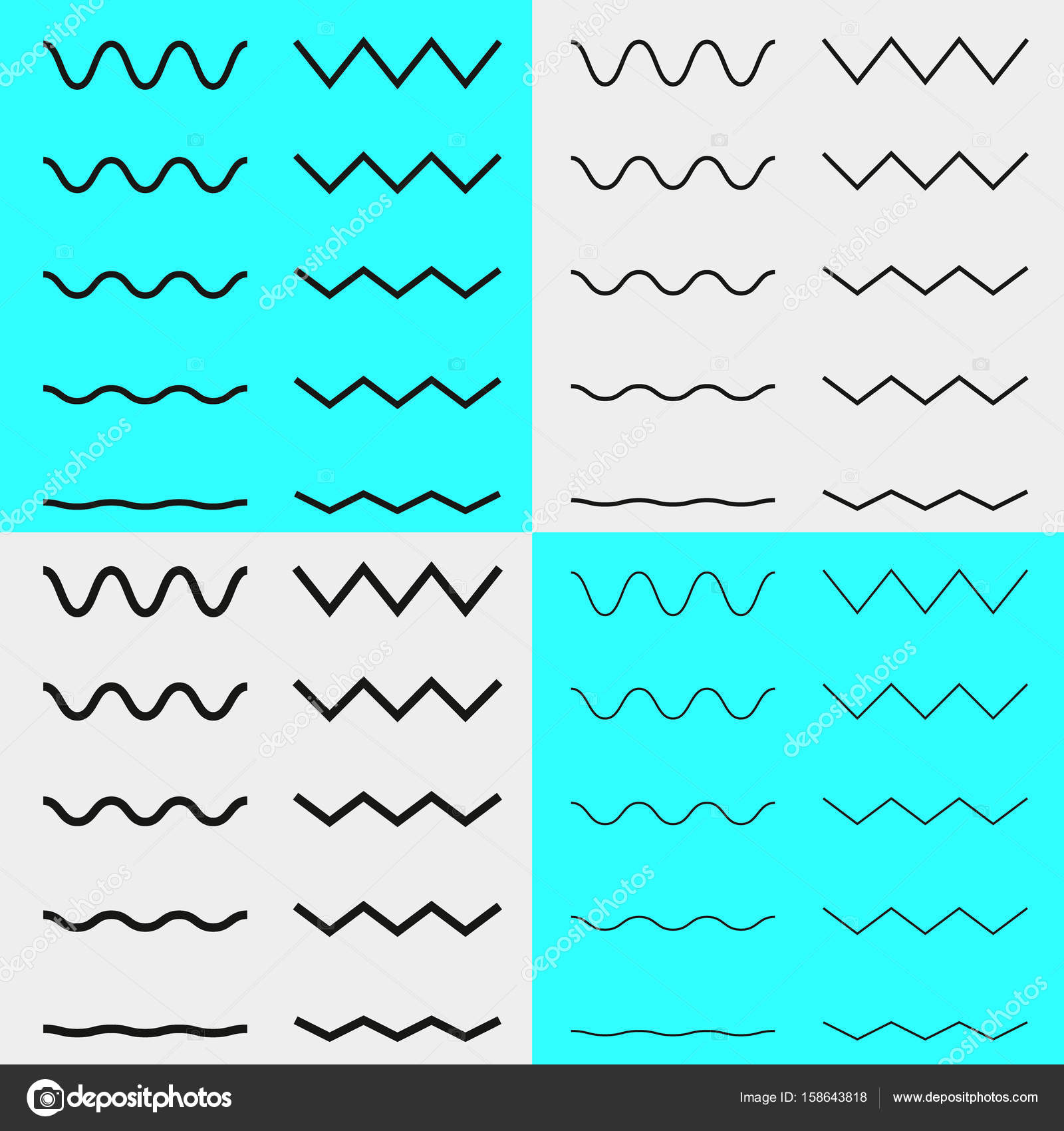 Set of wavy - curvy and zigzag - criss cross horizontal lines Stock ...