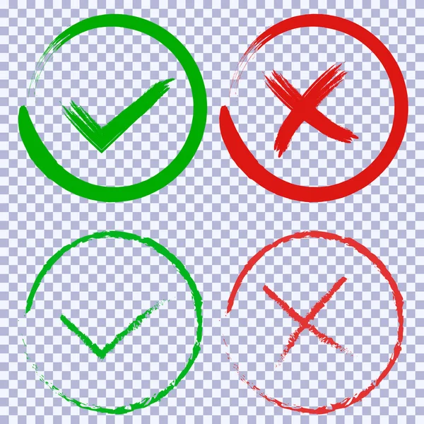 Marque y cruce signos de pincel. Marca de verificación verde OK e ...