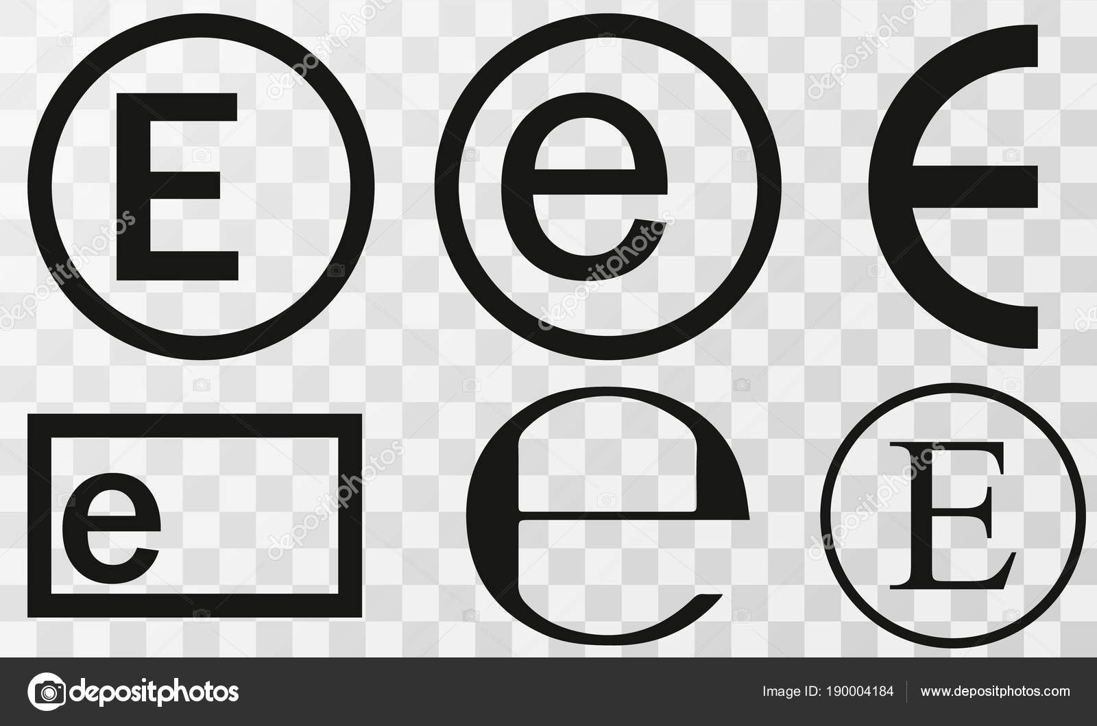 Ilustración vectorial signo estimado, e-mark conjunto, e símbolo ...