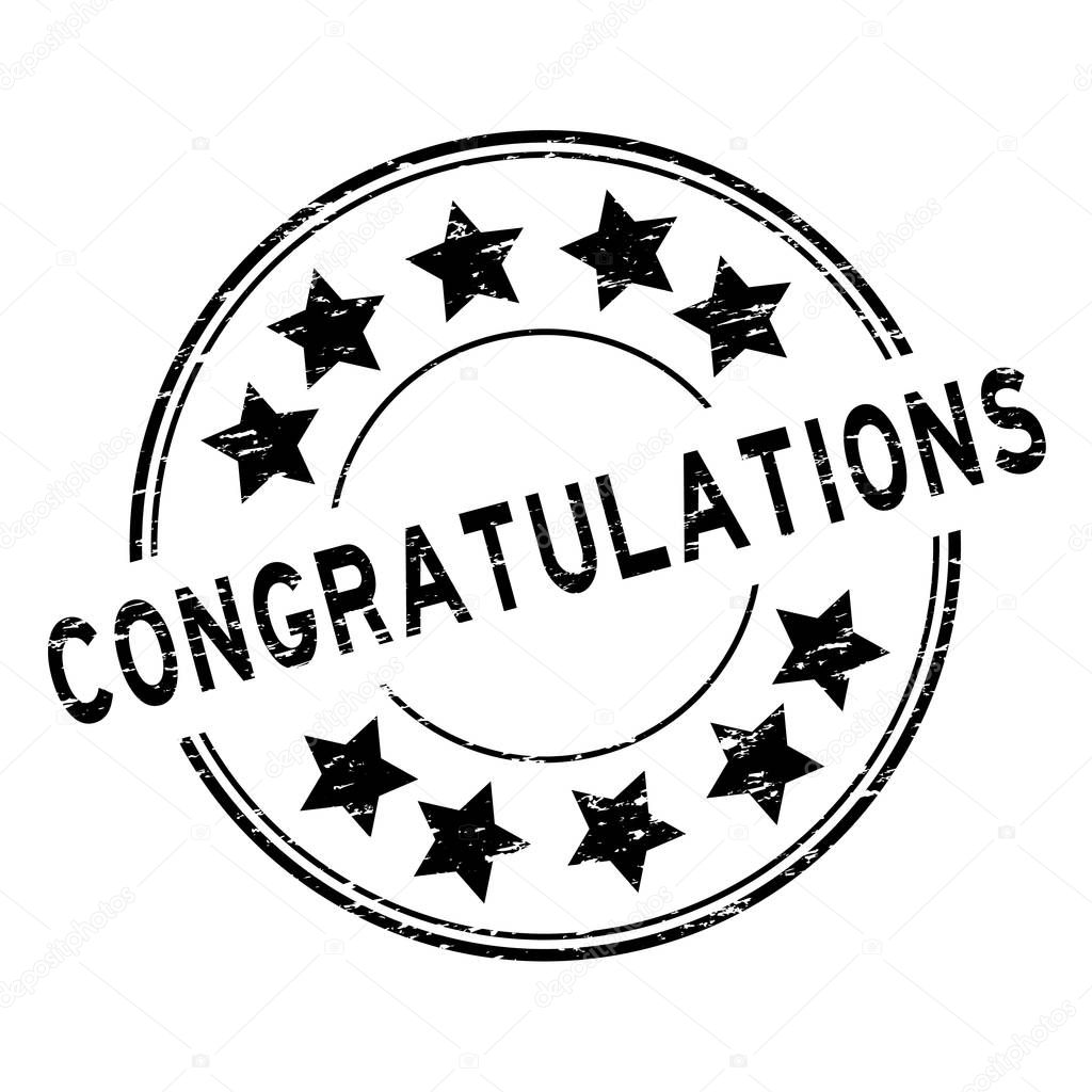 Grunge negro felicitaciones con estrella icono ronda sello de goma 2024