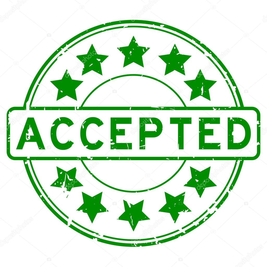 Grunge verde aceptado con estrella icono ronda sello de goma 2023