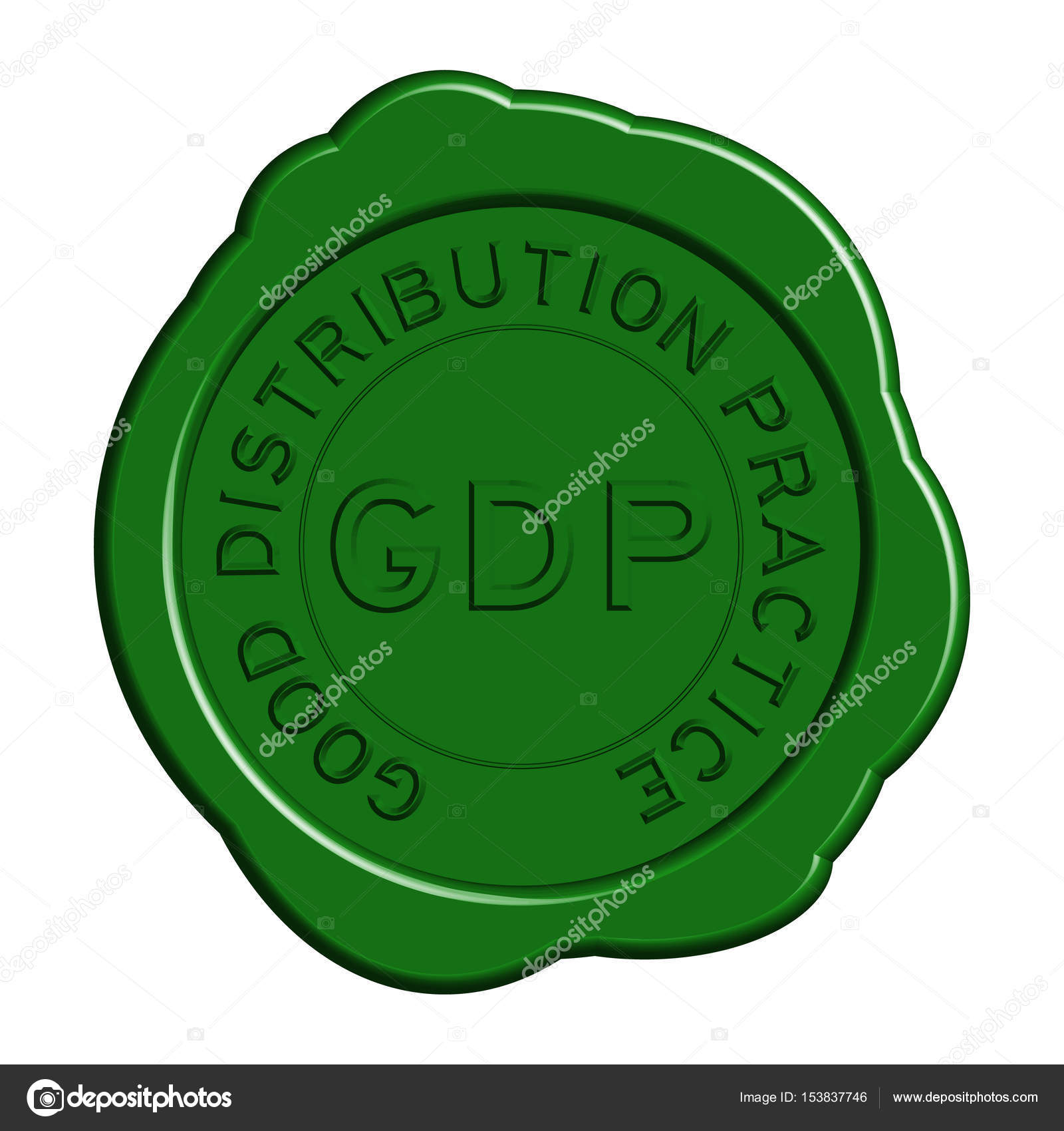 Green GDP (Good distribution practice) round wax seal on white ...