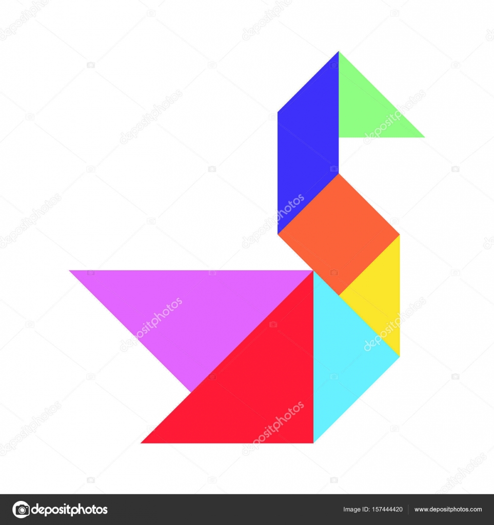 Colorful chinese tangram puzzle in swan shape on white background Stock ...