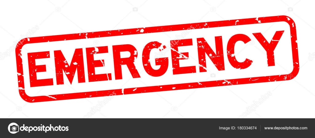 Grunge red emergency word square rubber seal stamp on white background ...
