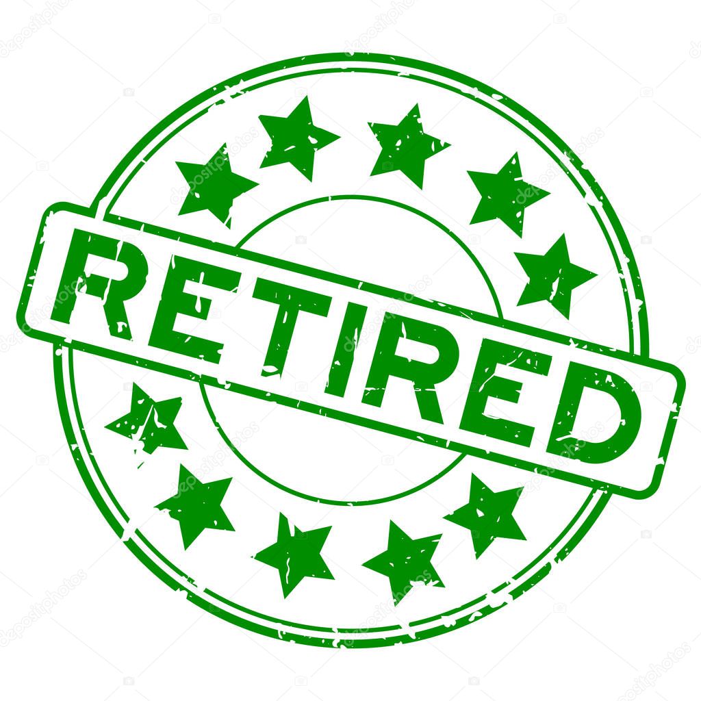 Grunge verde retirado con sello de sello de goma redonda icono estrella ...