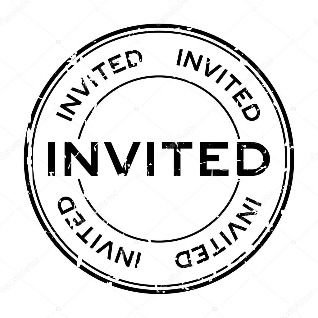 Grunge black palabra invitada sello de goma redonda sobre fondo blanco 2024