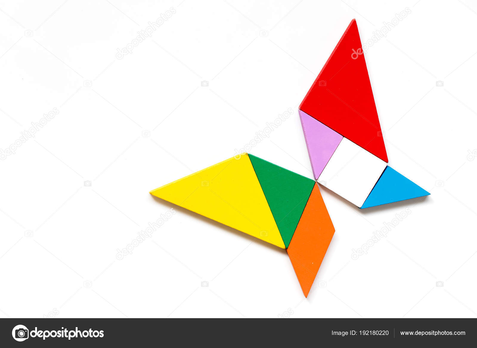 Color wood tangram puzzle in butterfly shape on white background Stock ...