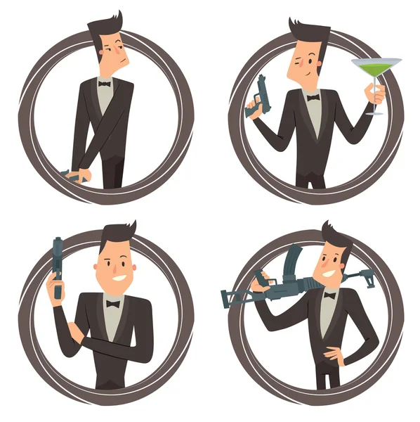 Black round frame, secret agent with two submachine guns Stock Vector ...