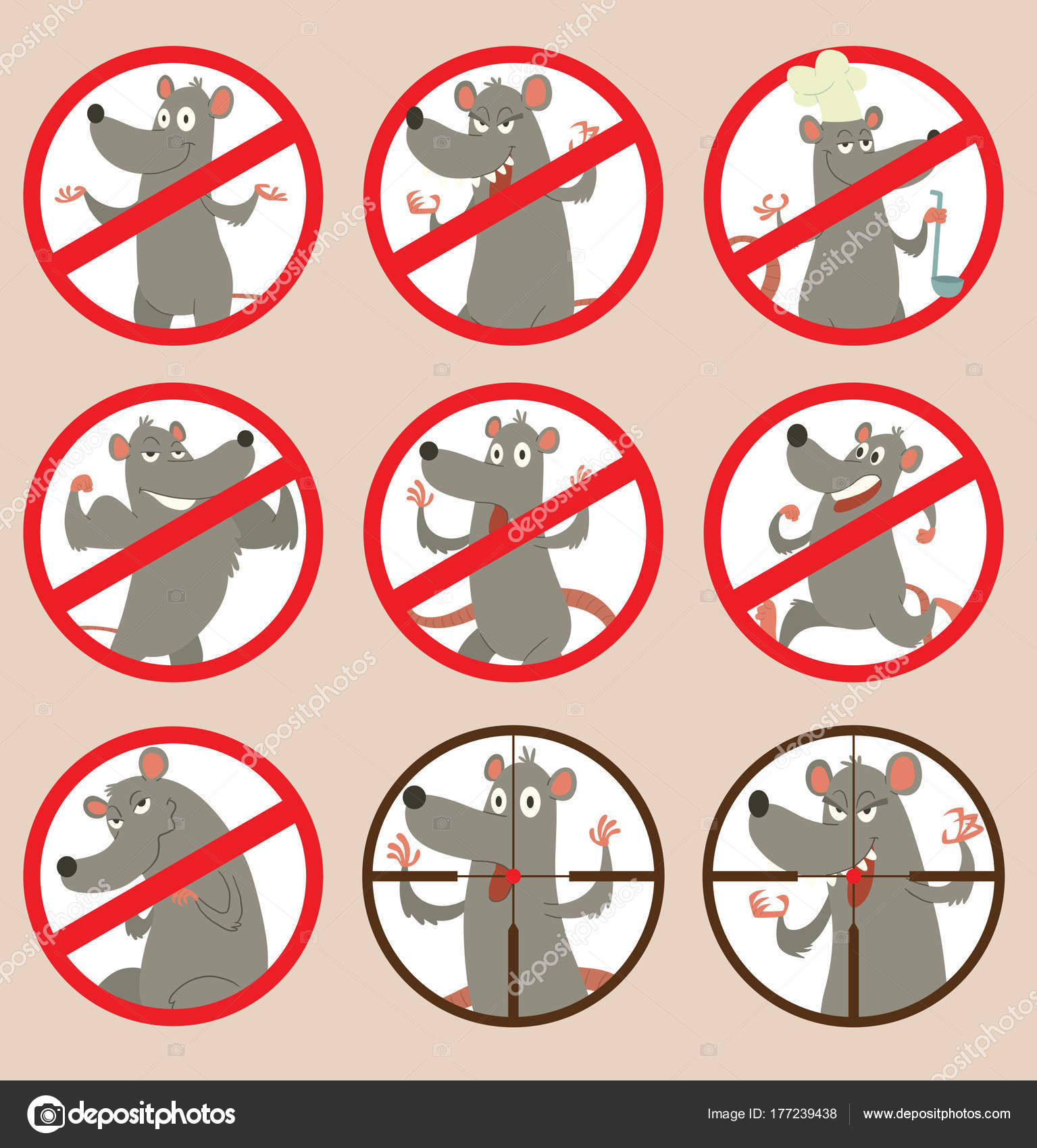 Set of round crossed-out signs with funny gray rats Stock Vector Image ...