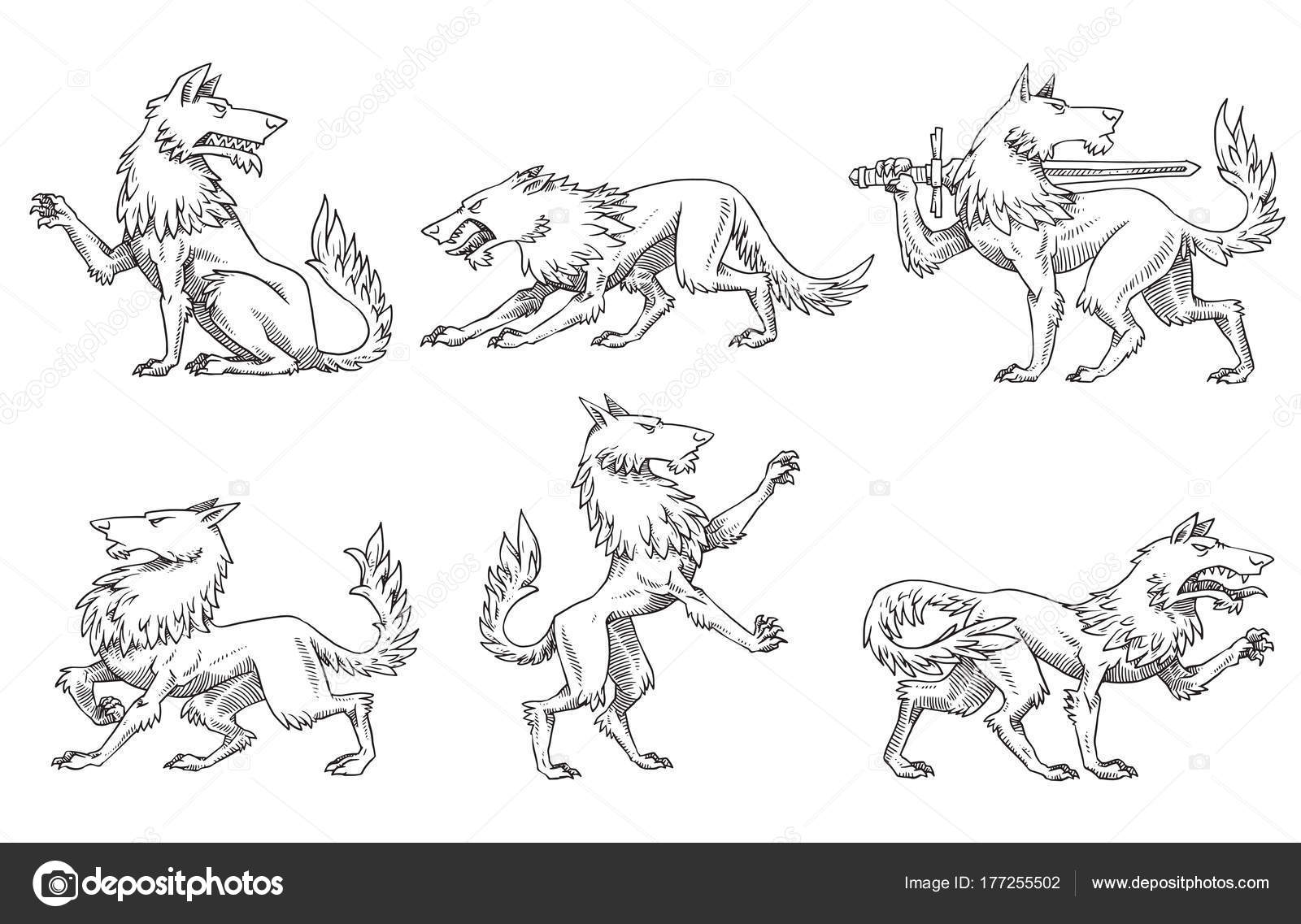Set of six heraldic wolves, monochrome style Stock Vector by ©tannilion ...