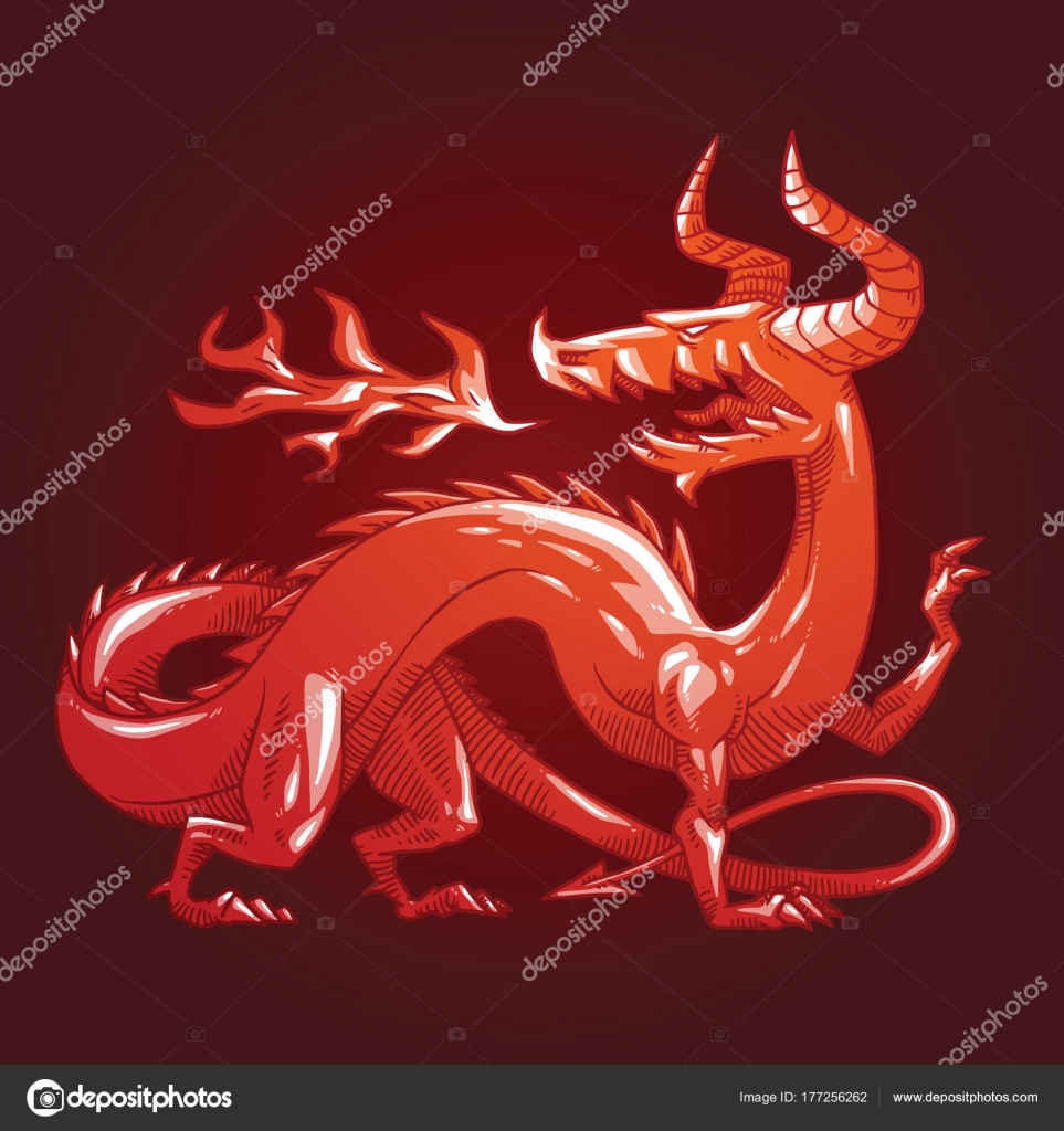 Heraldic dragon turn right looking behind his back, color image Stock ...