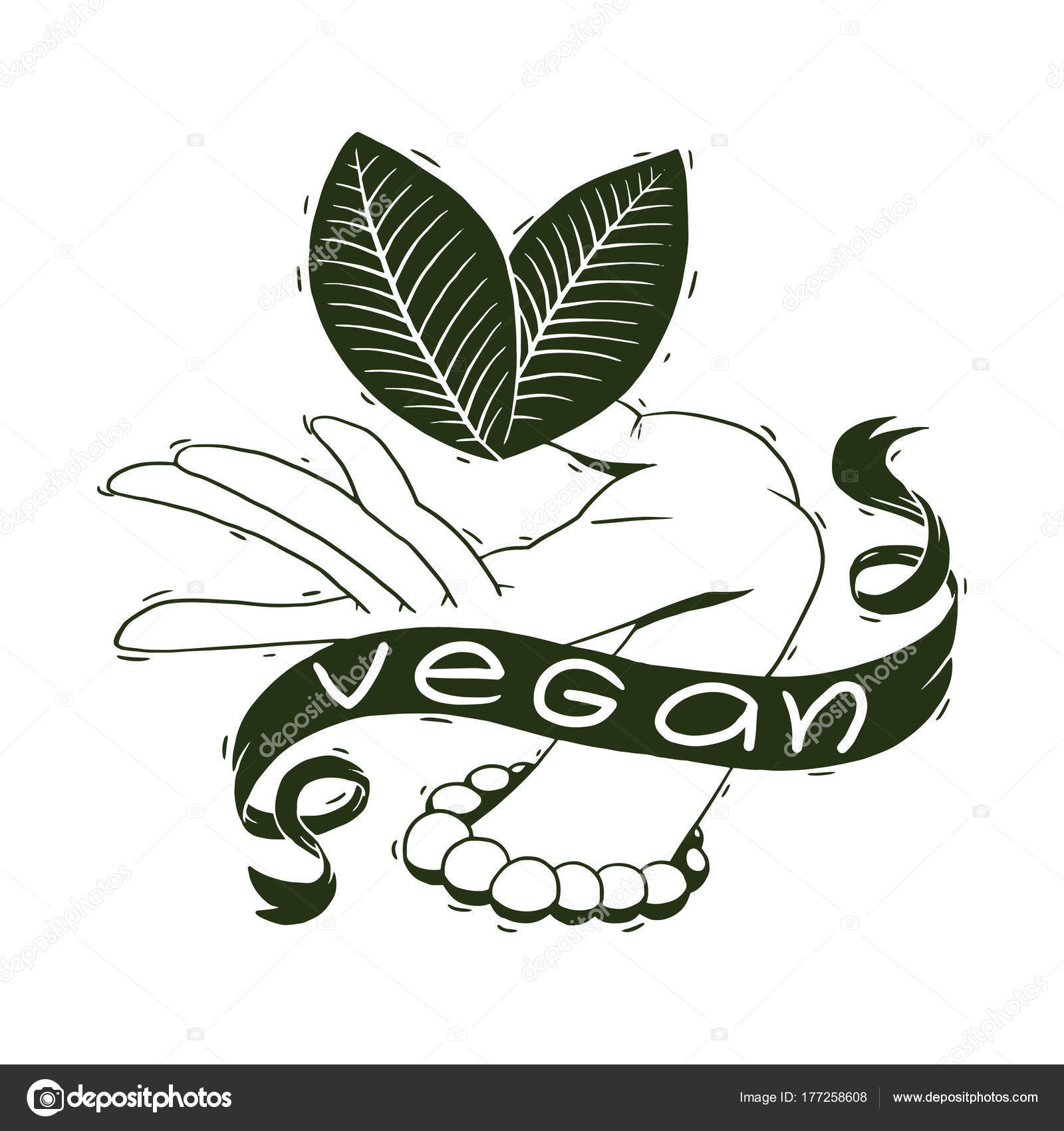 Vegan emblem, hand with leaves, monochrome style Stock Vector Image by ...
