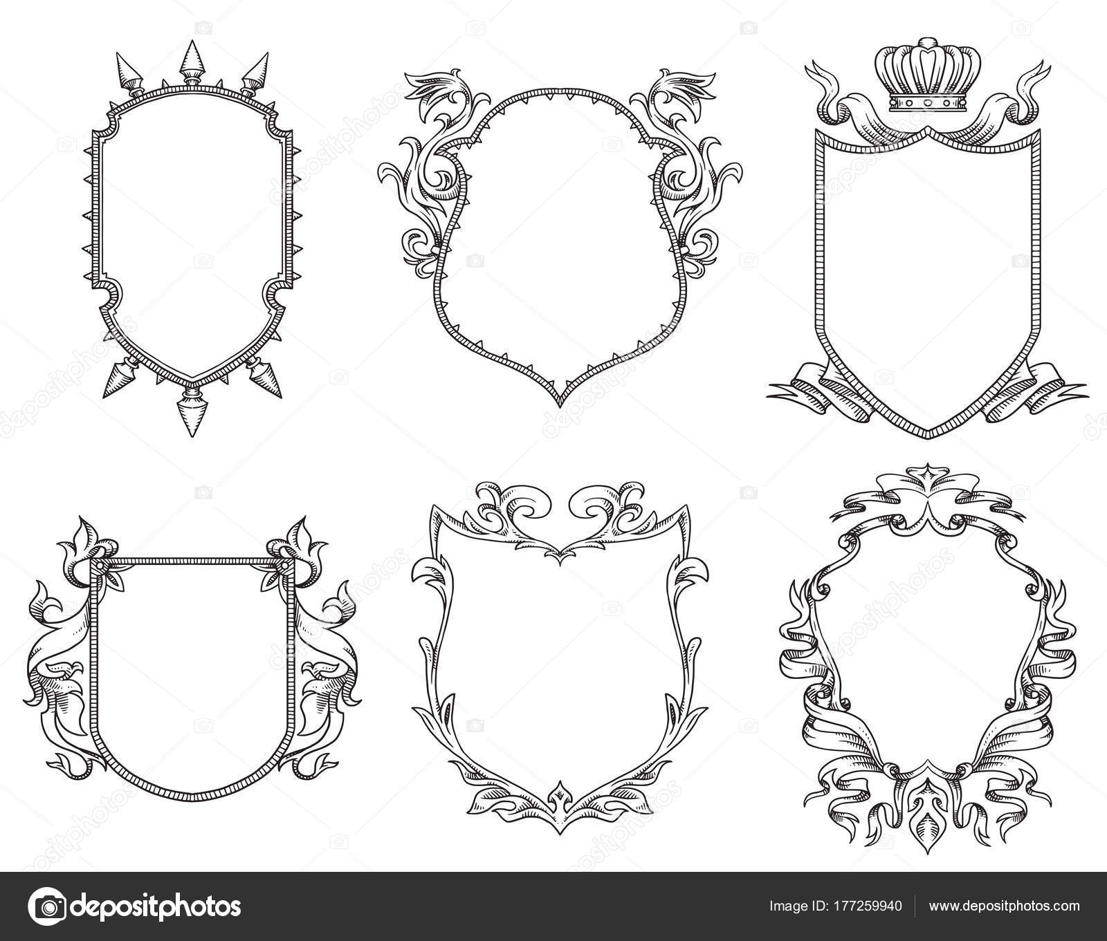 Set of six heraldic shields, line art Stock Vector Image by ©tannilion ...