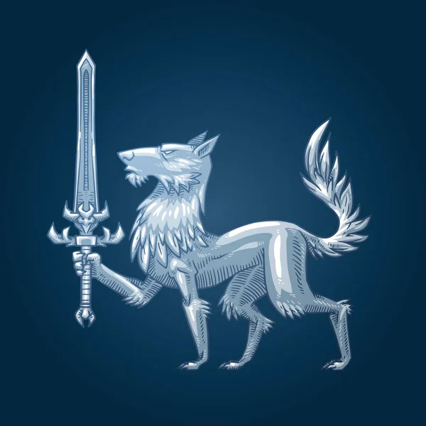 Heraldic shield with wolf turn left, line art — Stock Vector ...