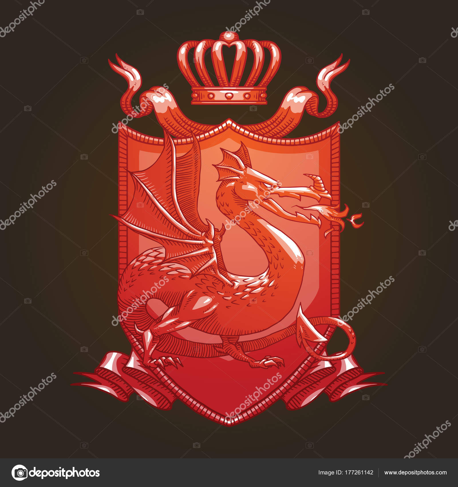 Heraldic shield with dragon looking to the right, color image Stock ...