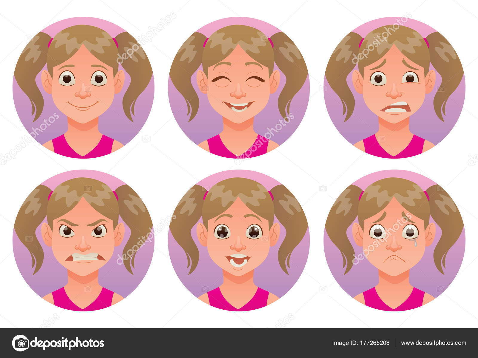 Set of round frames with little girl's facial emotions Stock Vector ...