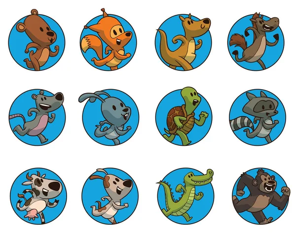 Set of twelve round frames with running animals, line art Stock Vector ...