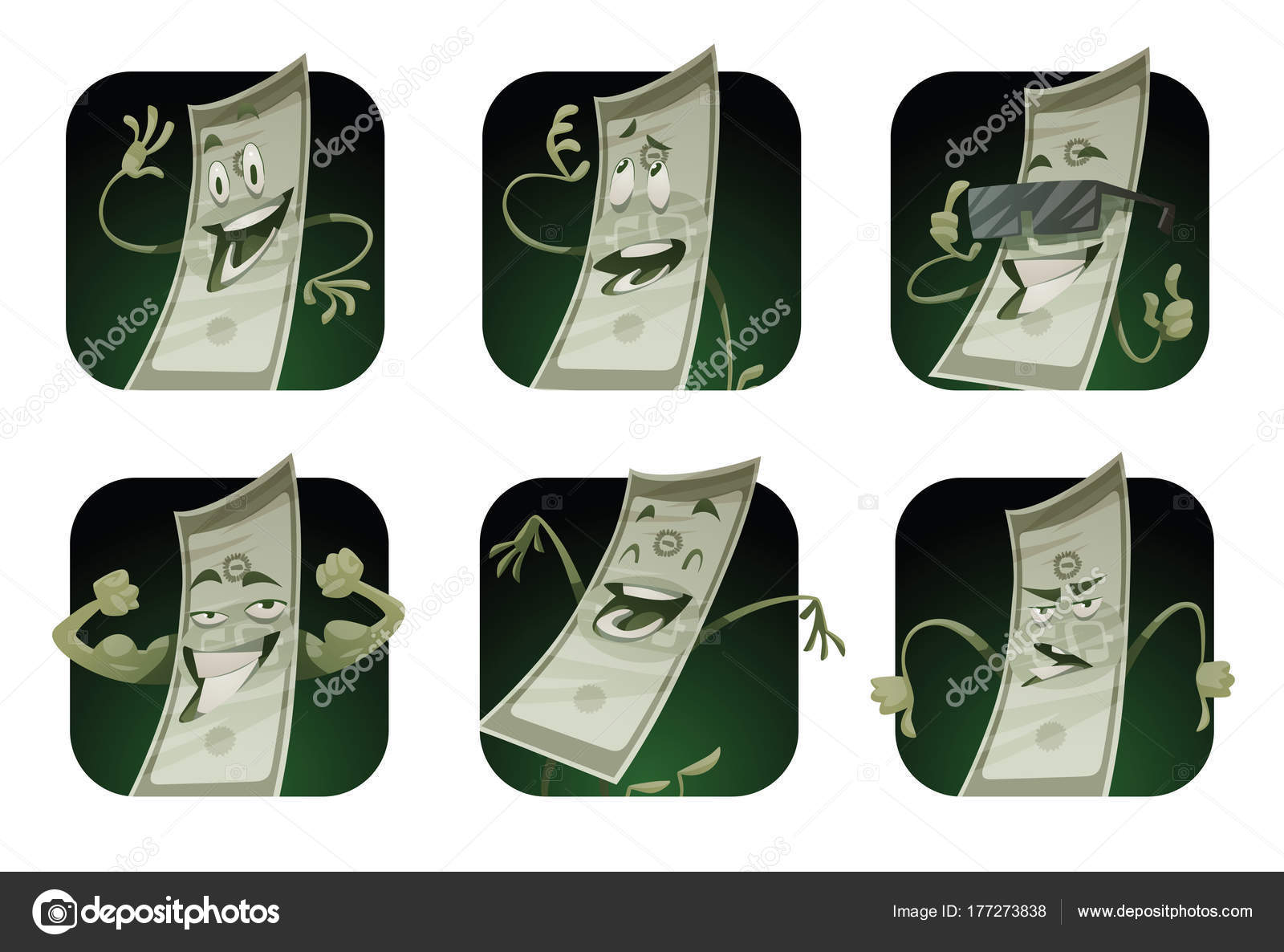 Set of square frames with funny green banknotes Stock Vector Image by ...