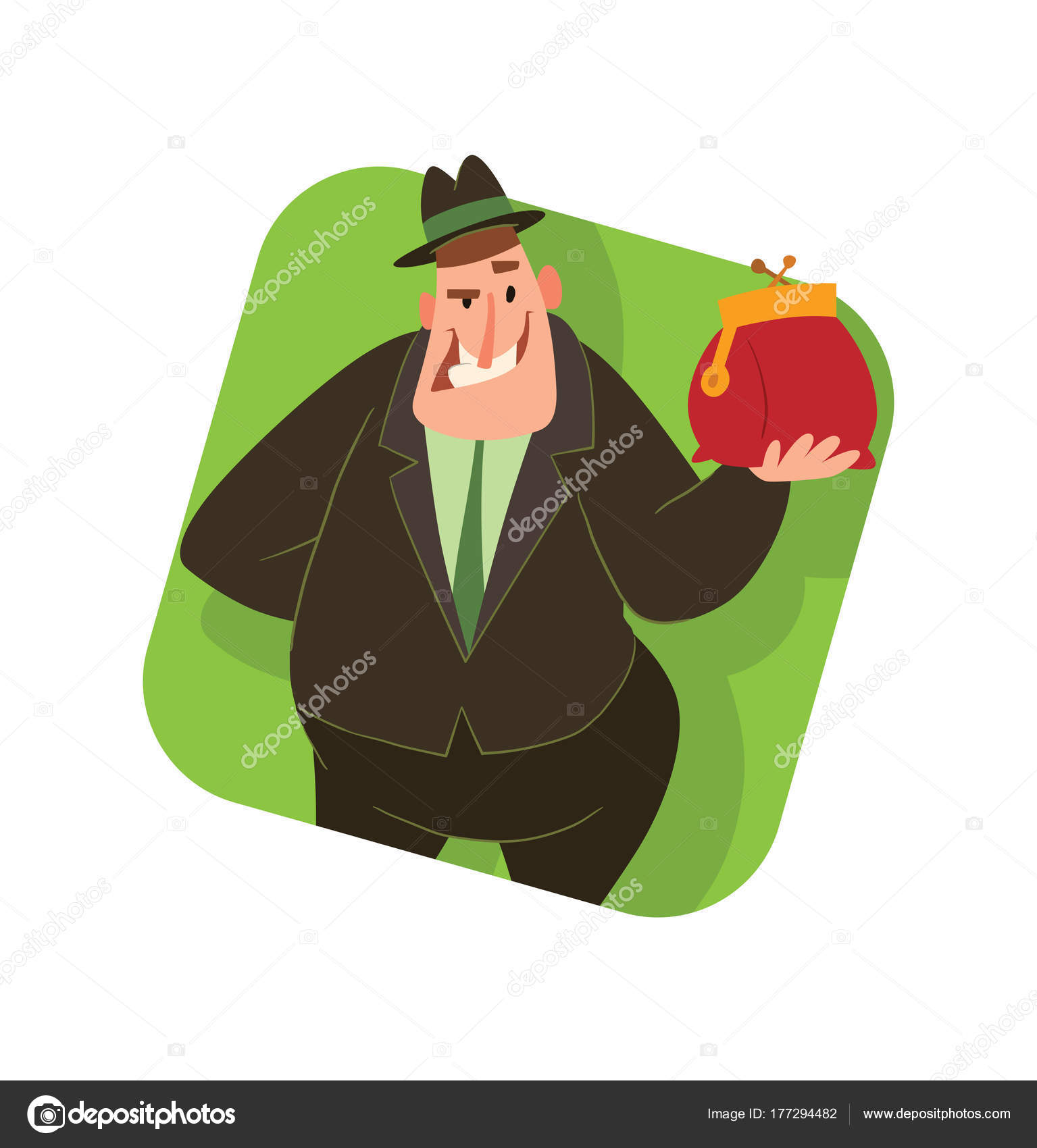 Square frame, funny fat capitalist with a thick purse Stock Vector ...