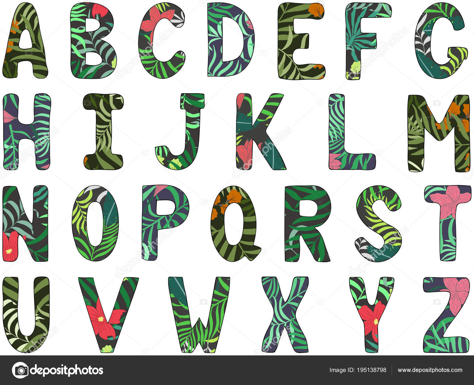 Summer Alphabet, Capital Vector Tropical Letters Stock Vector 4C1