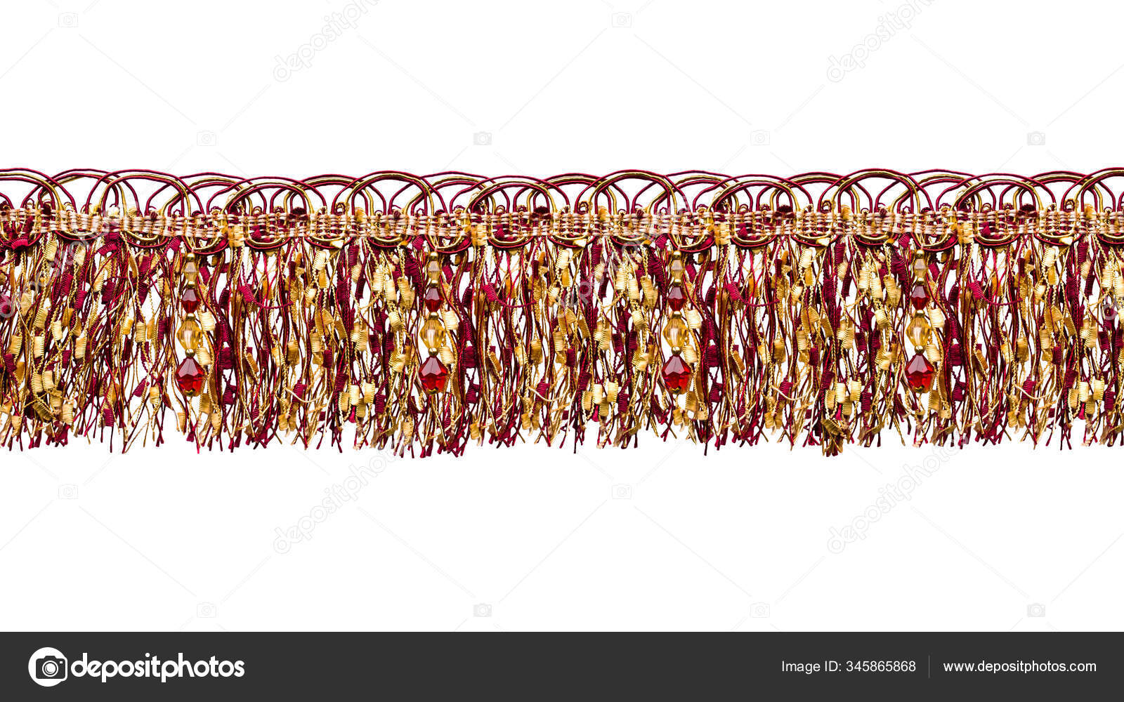 Fringe Multi Colored Weaving Yellow Burgundy Threads Alternating Beads ...