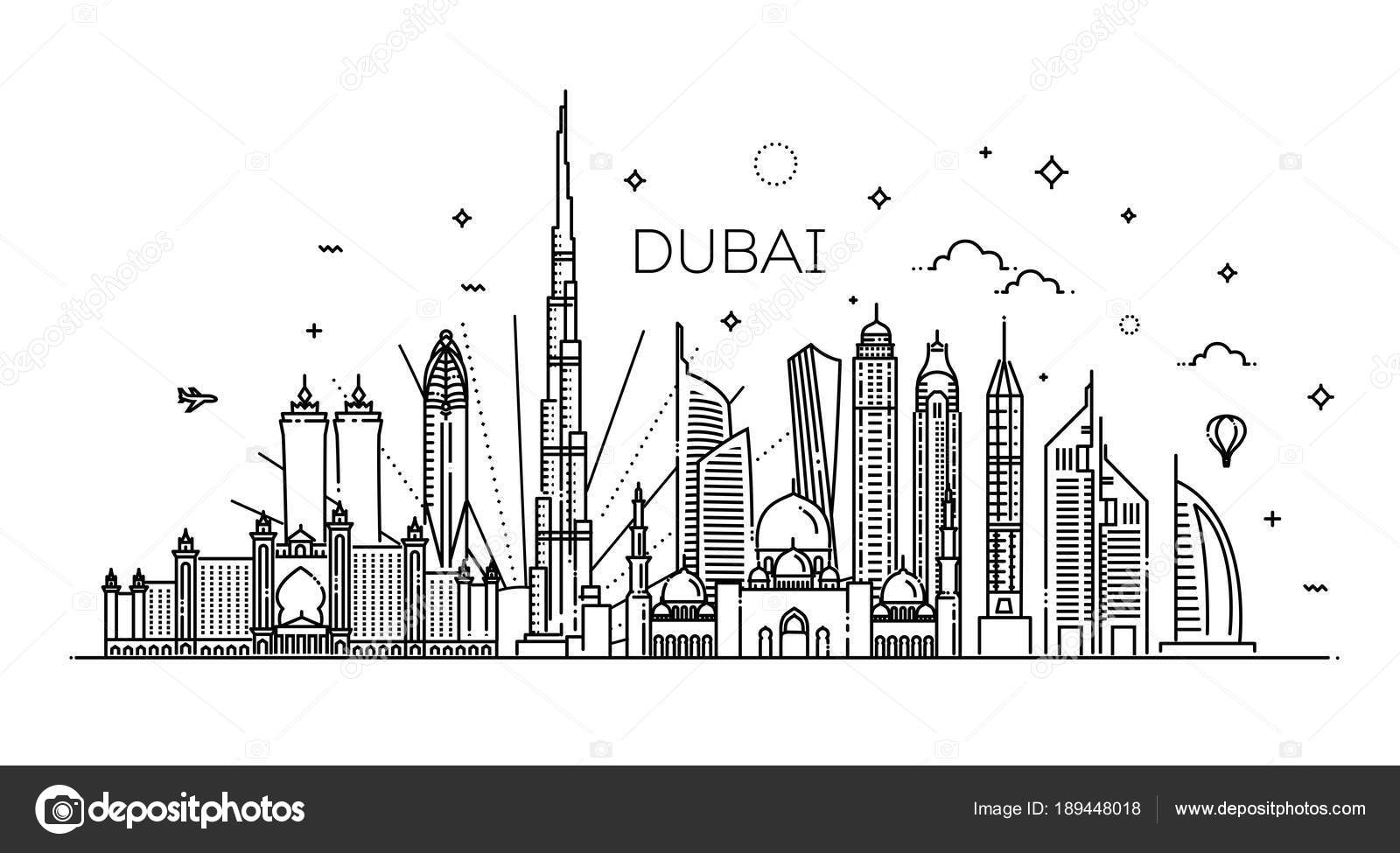 Linear banner of Dubai city. All buildings Stock Vector by ©tettygreen ...
