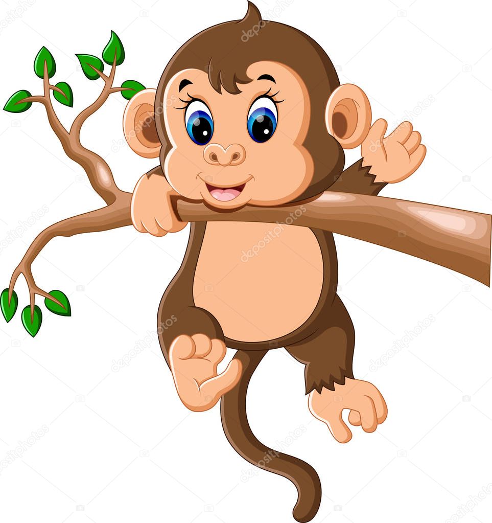 Image vectorielle Illustration de singe dessin animé mignon par ...