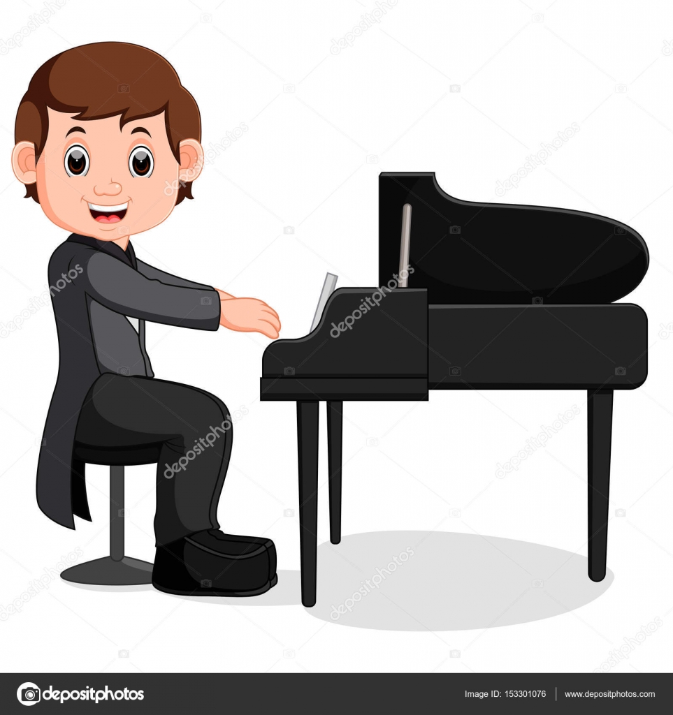 Lindo niño dibujos animados tocando el piano Vector de stock #153301076 ...
