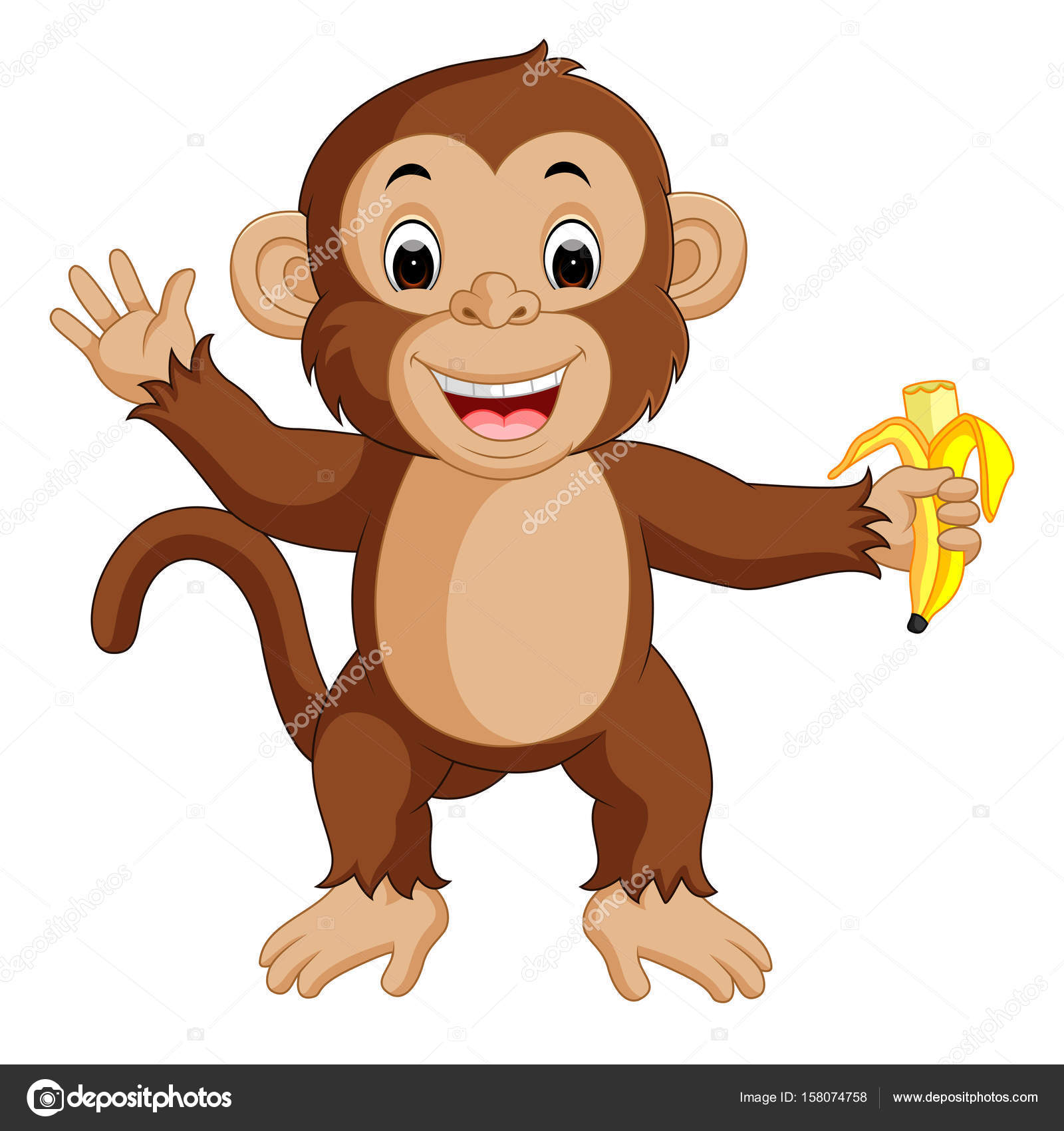Cute monkey cartoon eating banana Stock Vector by ©hermandesign2015@gmail.com 158074758