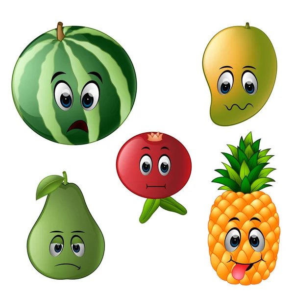 Personajes De Fruta De Dibujos Animados Emoticones De Frutas — Archivo