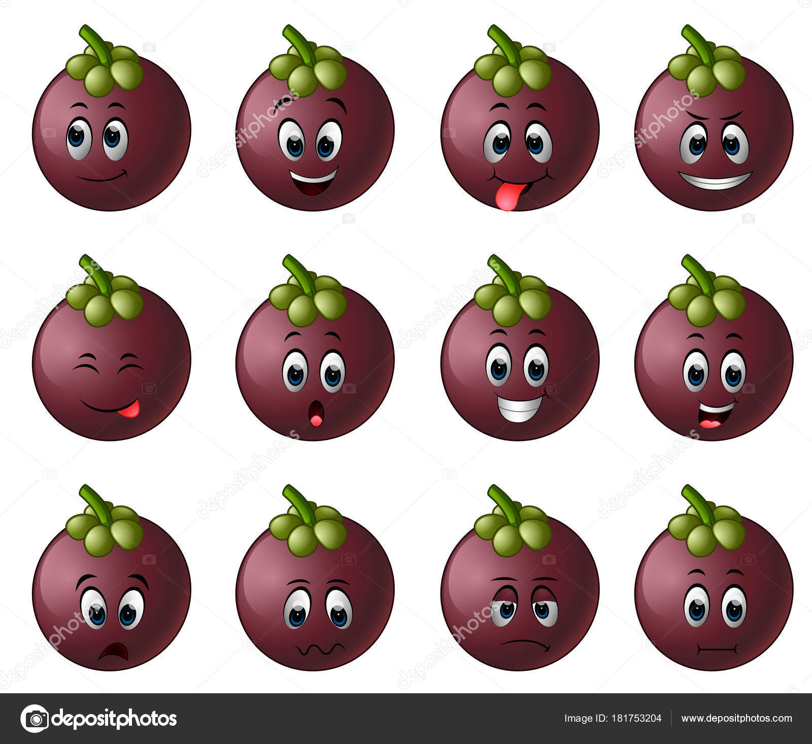Mangostán Con Diferentes Emoticonos Vector de stock #181753204 de ...