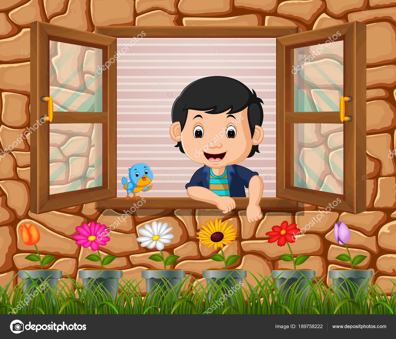 Illustration Boy Window Birds Stock Vector Image by ©hermandesign2015 ...