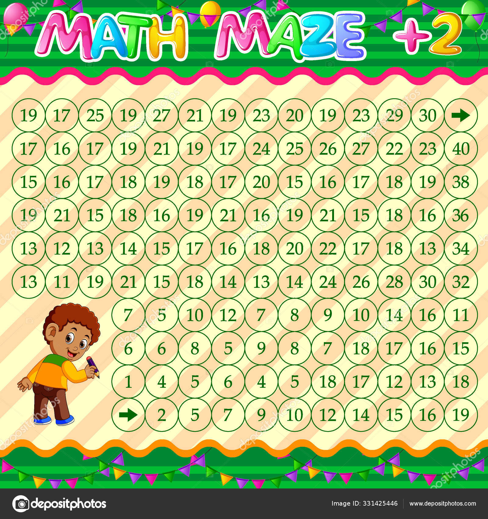Math Maze Addition Worksheet with boy character holding pencil ...