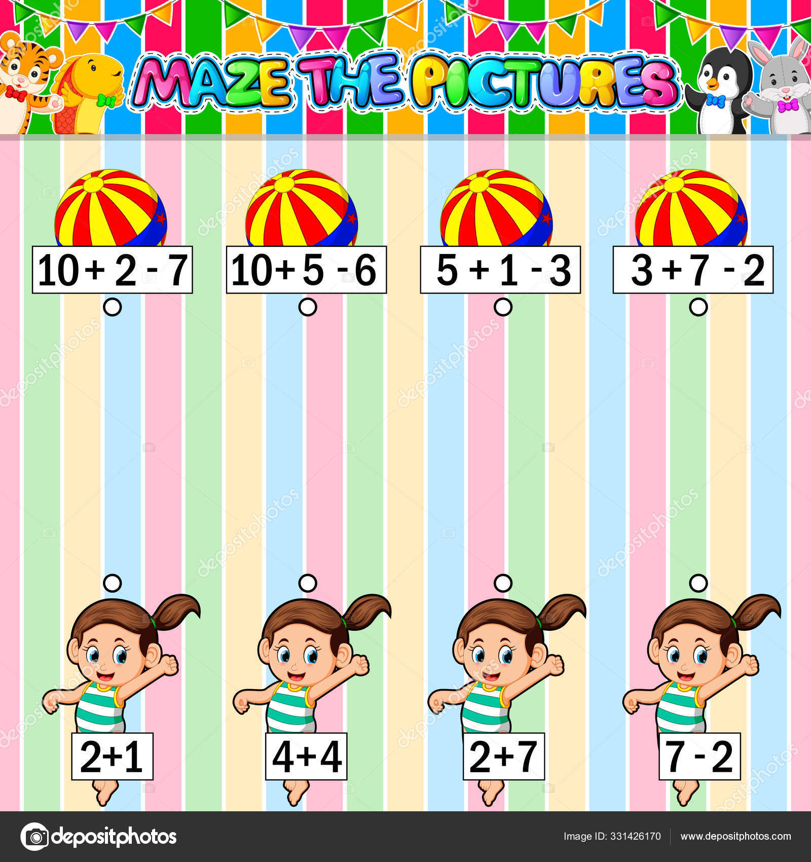 Worksheet with exercises for children on addition and subtraction ...