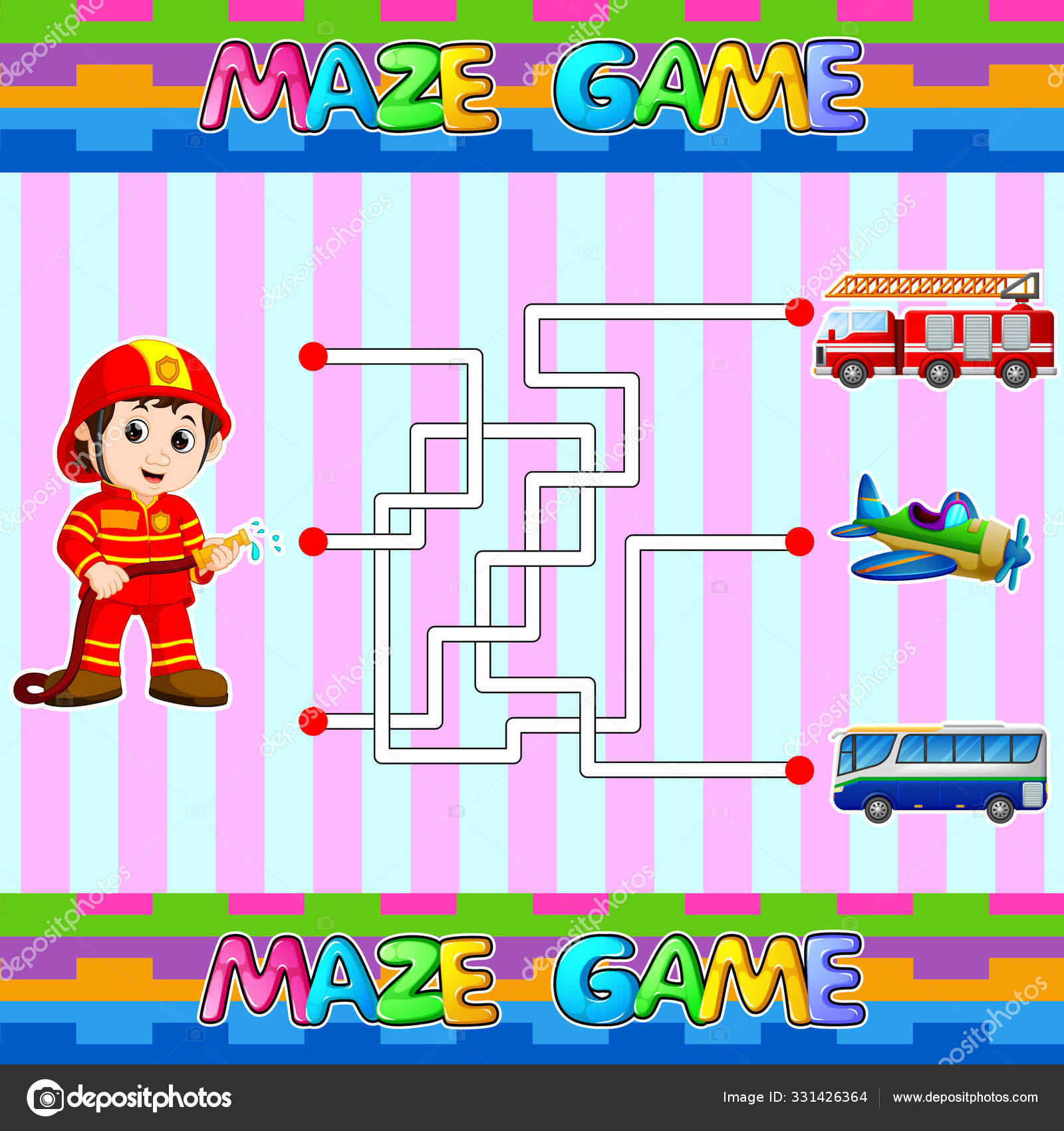 Help firefighter find the right path to fire truck. Labyrinth. Maze ...