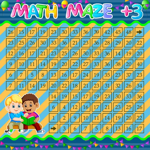 Math Maze Addition Worksheet with happy boy holding pencil Stock Vector ...