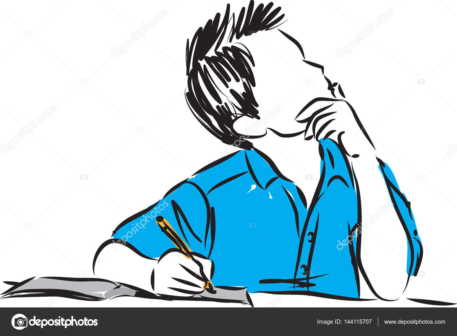 Boy writting and thinking vector illustration — Stock Vector © MoniQcCa ...