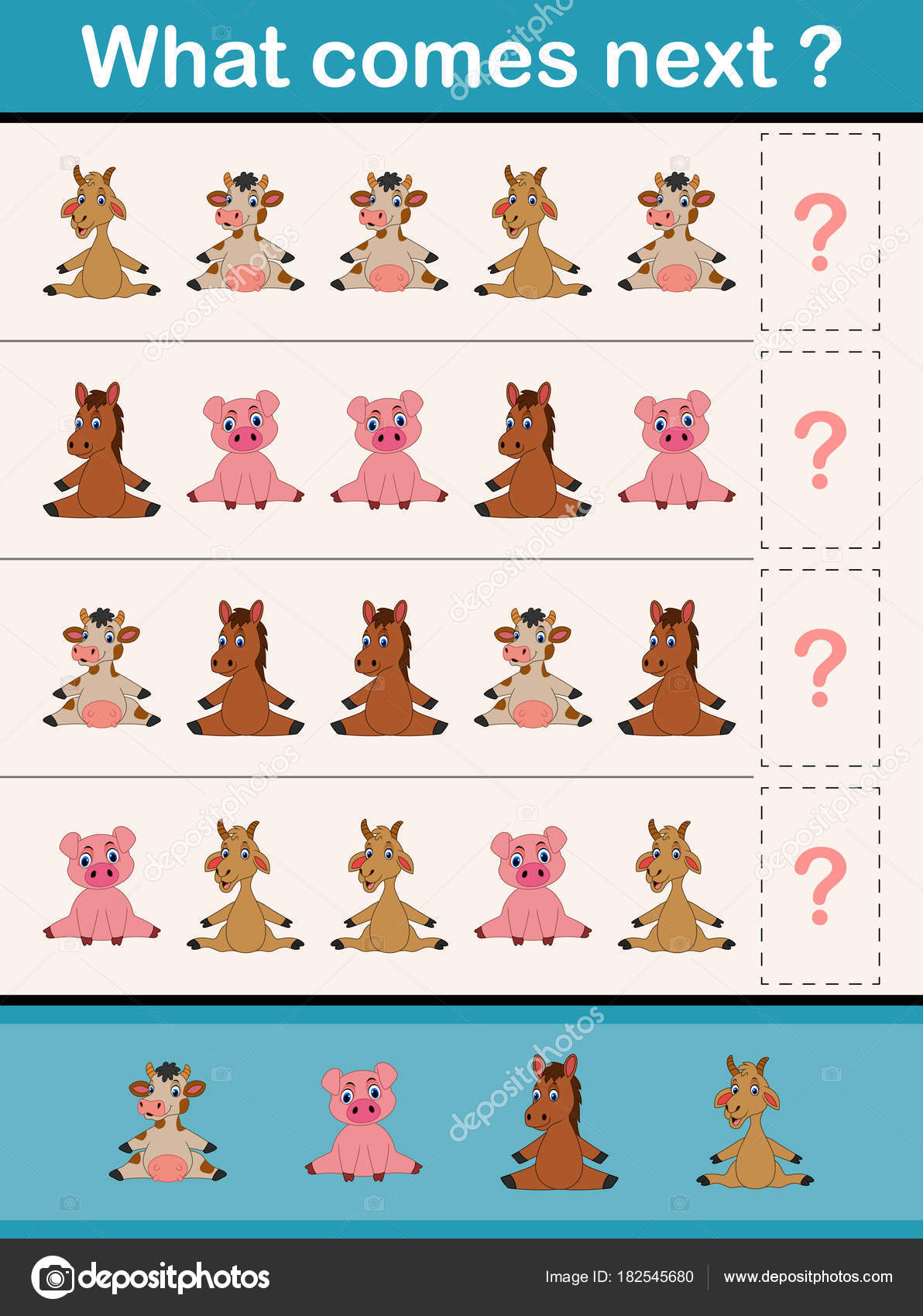 What Comes Next Educational Activity Game Preschool Children Farm ...