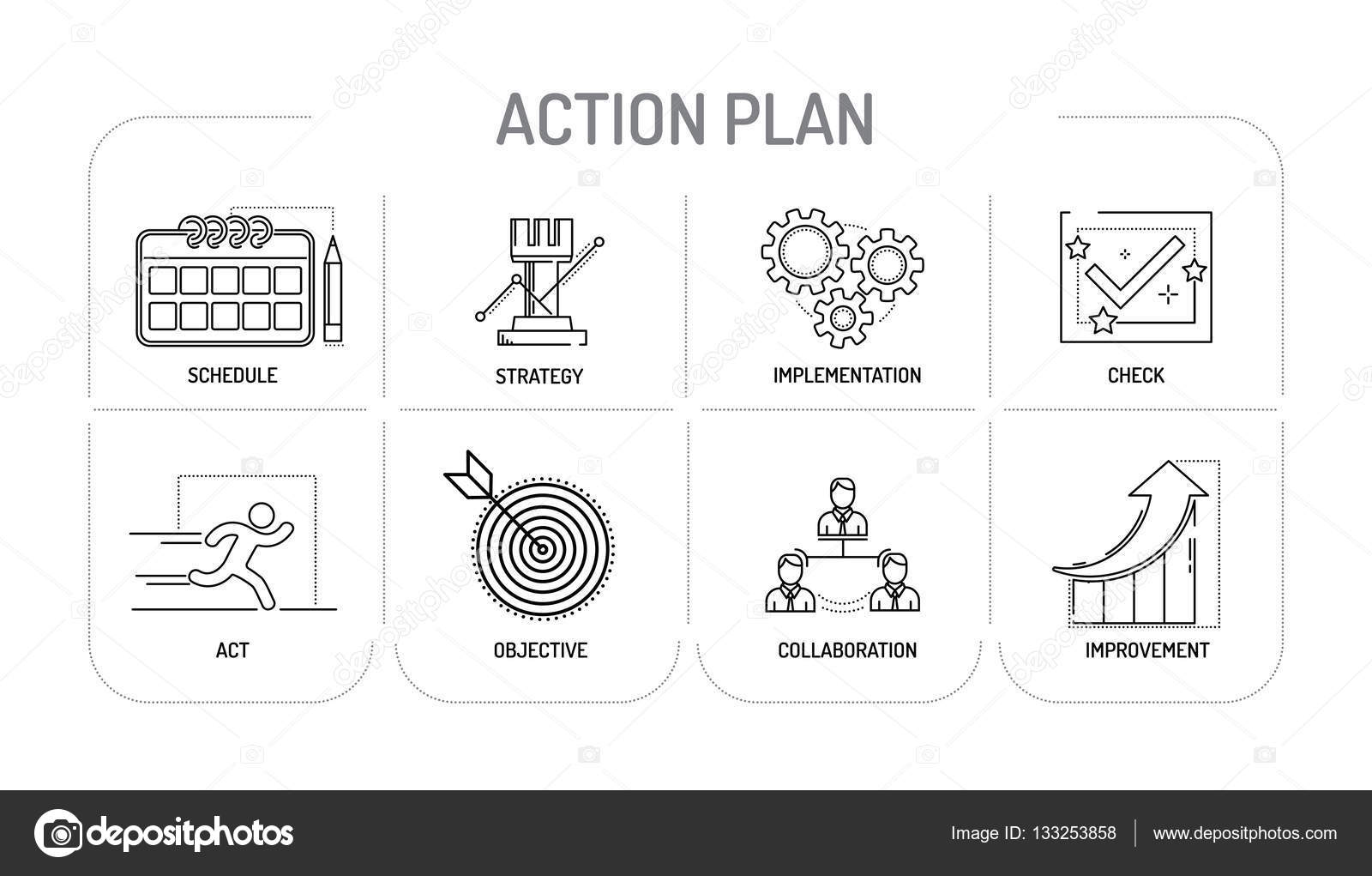 ACTION PLAN - Line icons Concept Stock Vector by ©garagestock 133253858