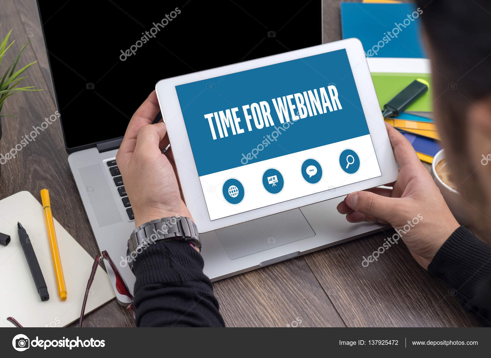 TIME FOR WEBINAR SCREEN Stock Photo by ©garagestock 137925472