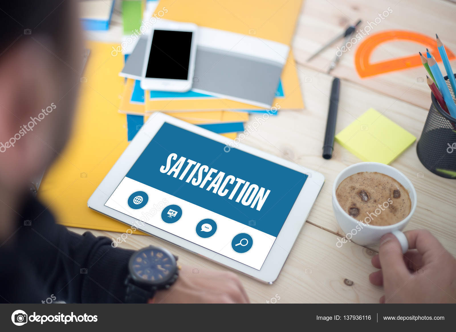 SATISFACTION TEXT ON SCREEN Stock Photo by ©garagestock 137936116