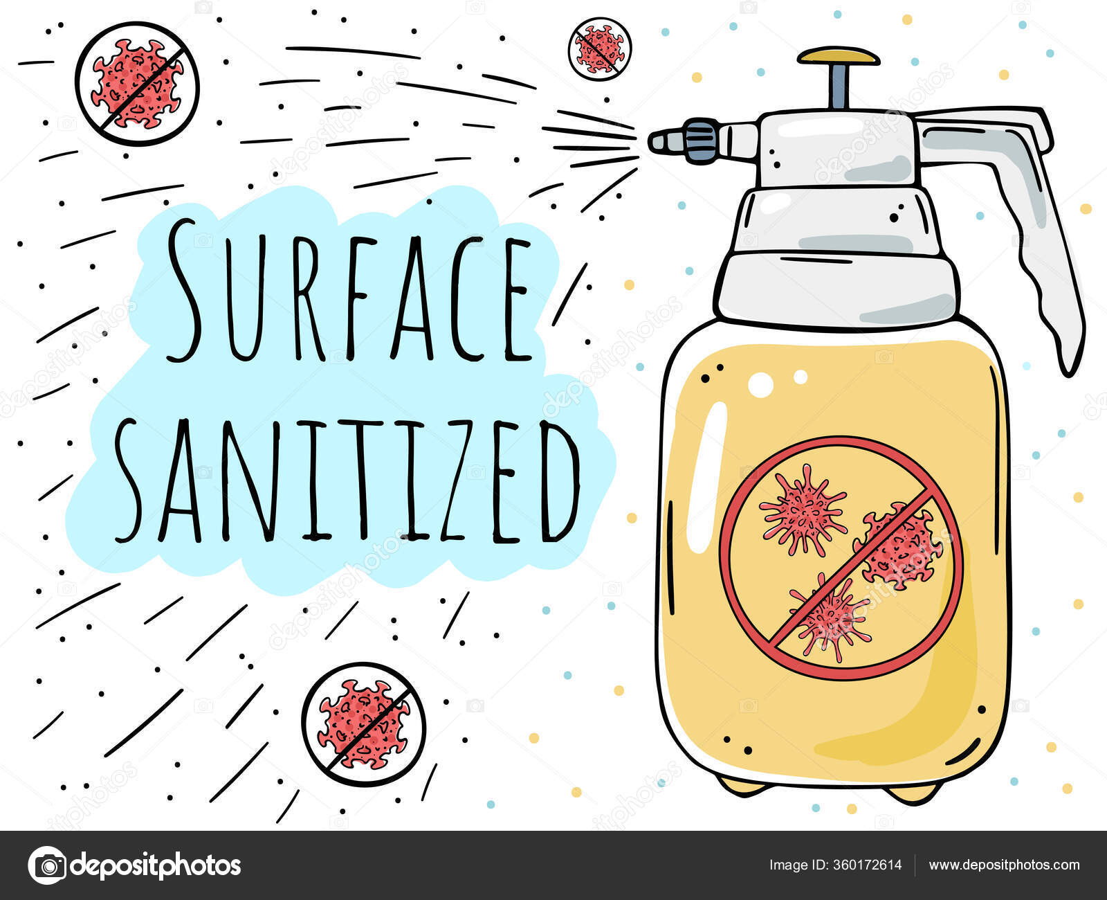 A poster disinfectant spray eliminates viruses. Surface sanitized ...