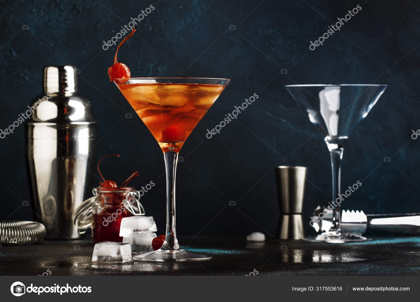 Classic Alcoholic Cocktail Manhattan Bourbon Red Vemuth Bitter Ice ...