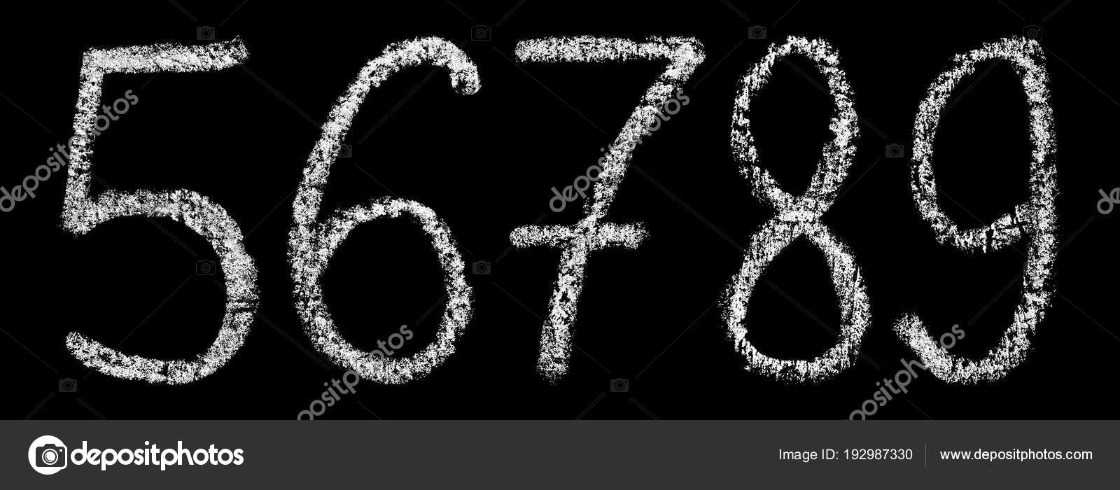 Handwritten white chalk arabic numbers isolated on black background ...