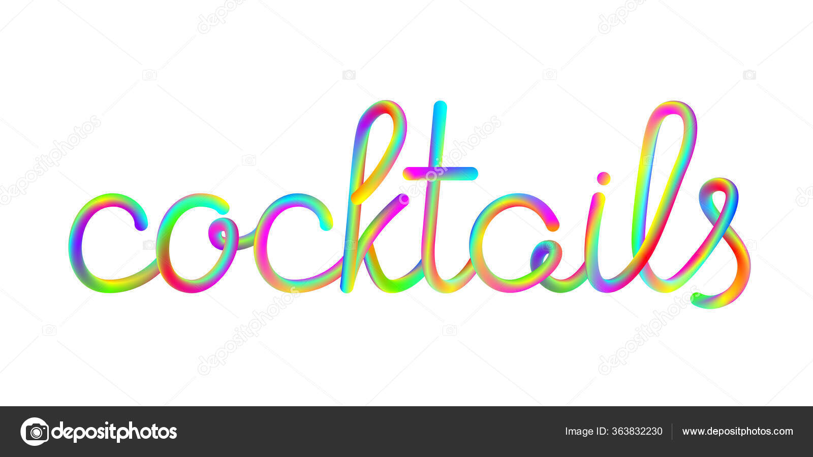 Cocktails Calligraphic Hand Writing Bold Vibrant Colorful Lettering ...