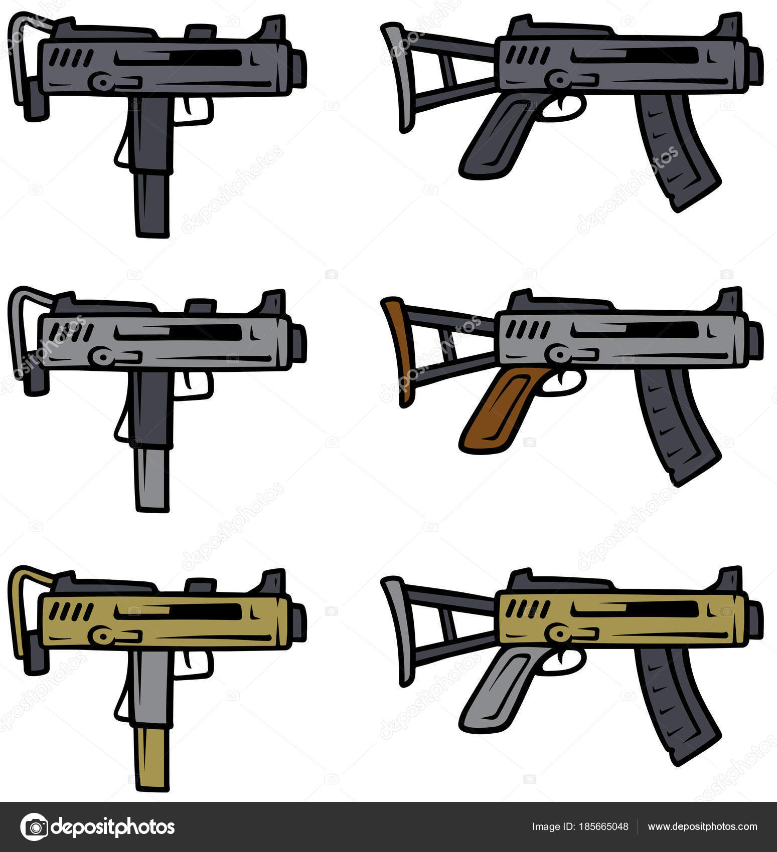 Мультяшні пістолети-кулемети Векторні значки зброї Стоковий вектор ©GB ...