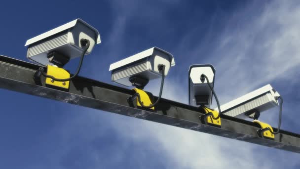 Traffic monitoring, security cameras surveilling vehicles on the road ...