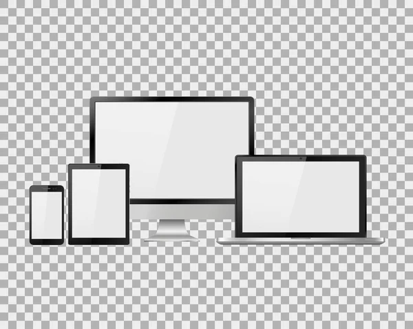Set monitor komputer realistis, laptop, tablet dan ponsel dengan layar ...