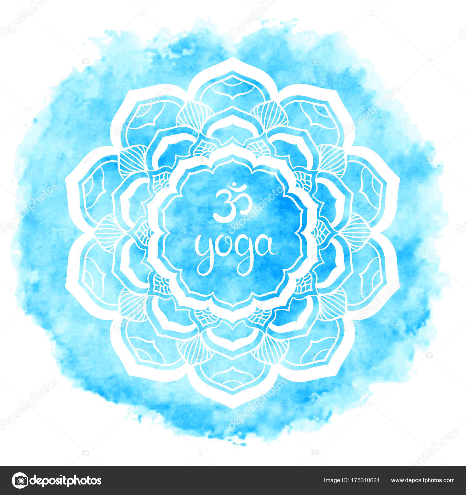 Symbol Lettering Yoga Hand Drawn Mandala Watercolor Vector Background ...