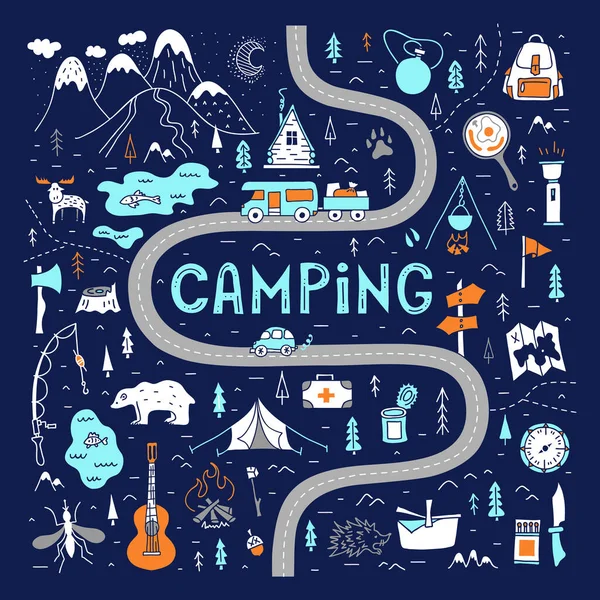 Camping Hand Drawn Map Outline Style Basic Symbols Places Travel Stock ...